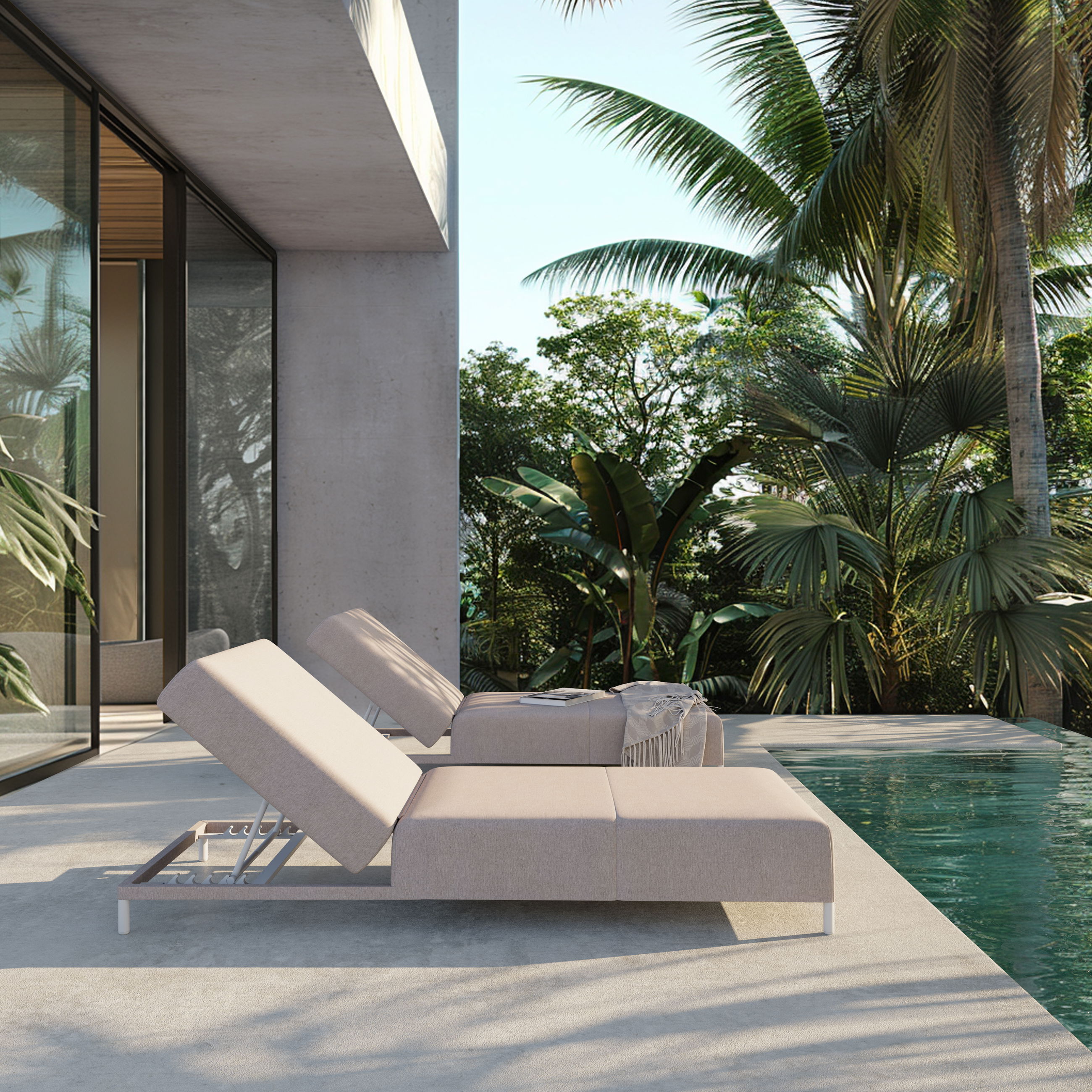 Element Sonnenliegen Set | Verstellbar | Alu | Beige | living-zone.at